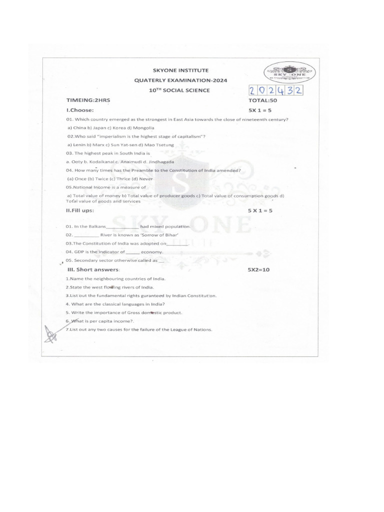 Social Question Paper | PDF