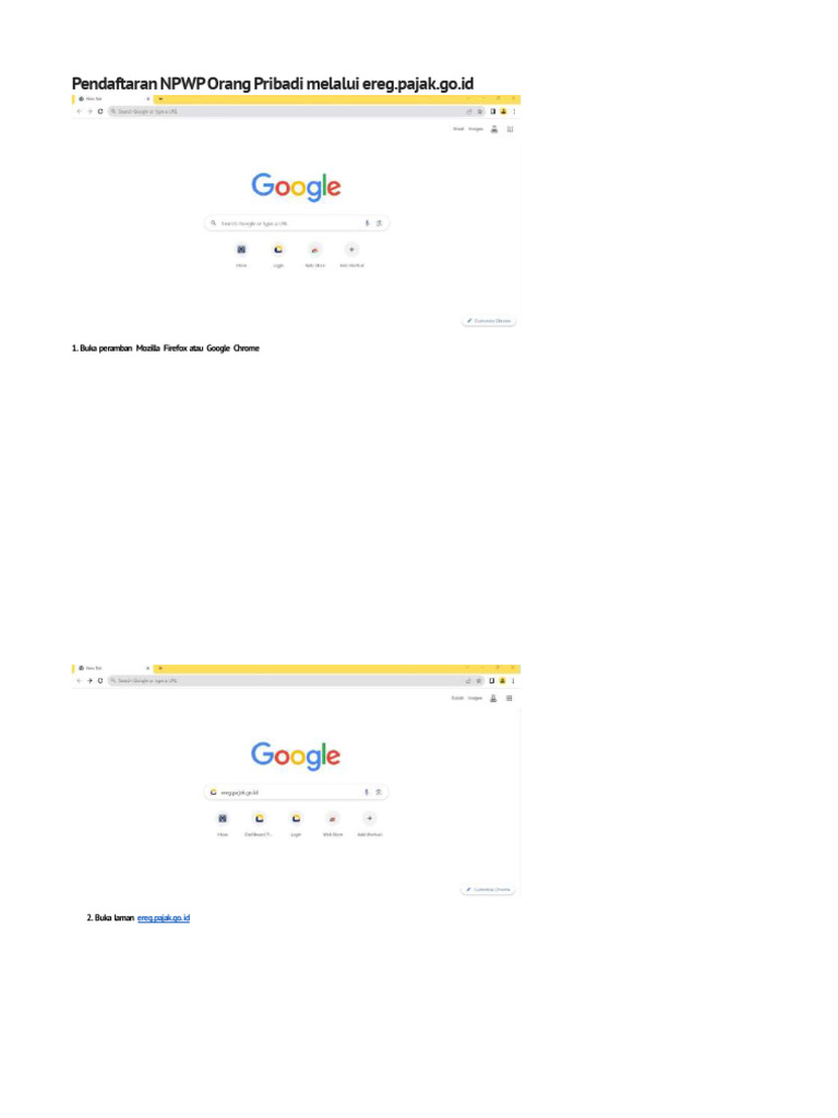Pendaftaran NPWP Orang Pribadi Melalui Ereg - Pajak.go - Id | PDF