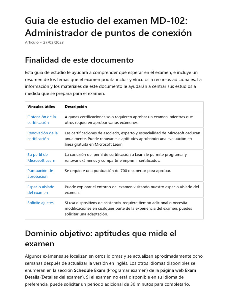 Guía de Estudio Del Examen MD-102 - Administrador de Puntos de Conexión - Microsoft Learn | PDF ...