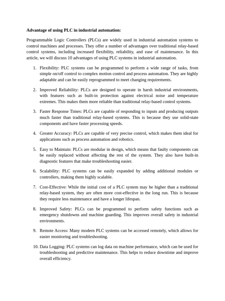 Advantage of using PLC in industrial automation | PDF | Programmable ...