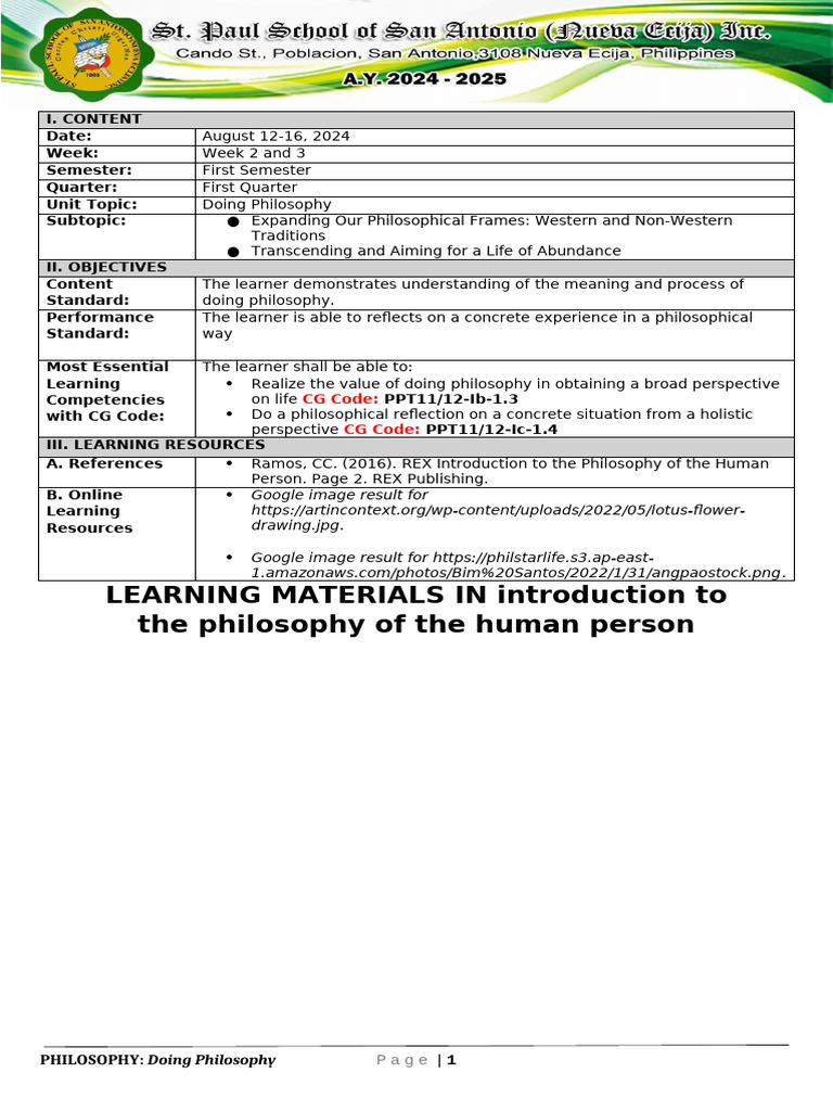 PHILO-LM-WEEK 2 and 3-2024-2025 | PDF | Eastern Philosophy | Liberal ...