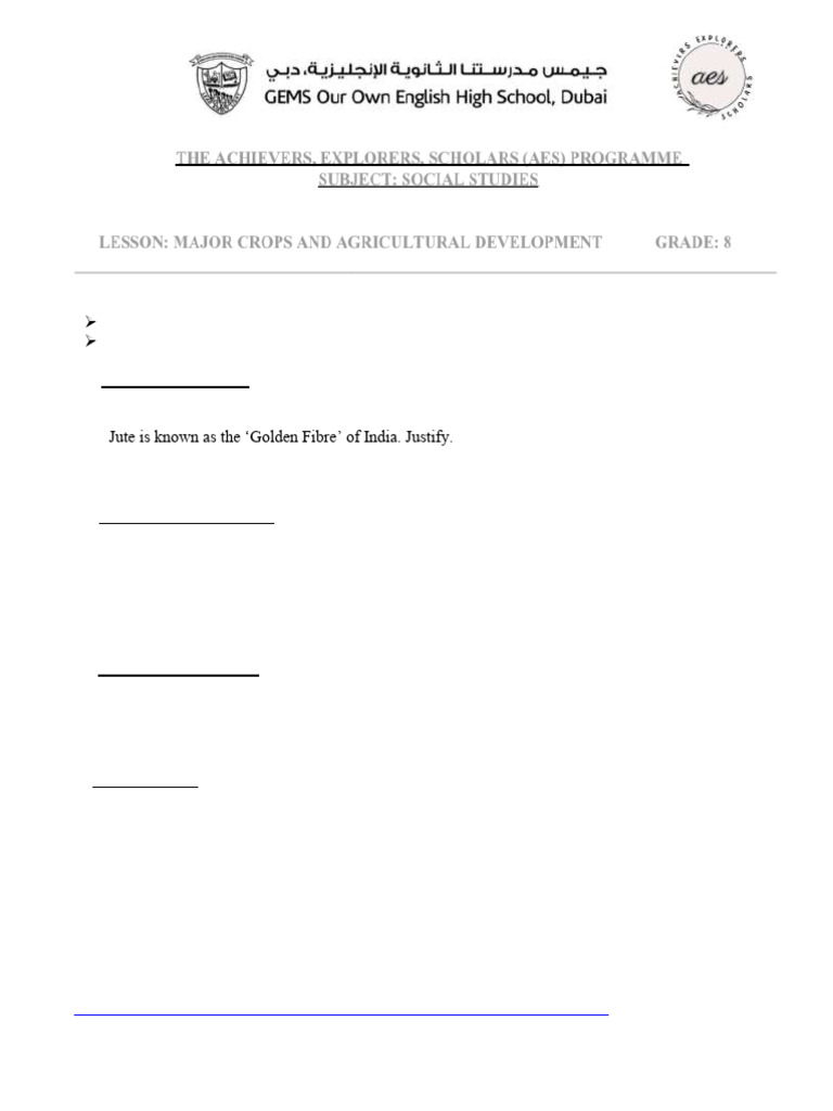 Major Crops and Agricultuarl Development-Worksheet | PDF | Agriculture ...