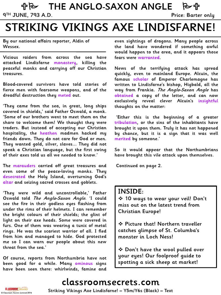 KS2 Striking Vikings Axe Lindisfarne Black Guided Reading Pack | PDF | Anglo Saxons | Vikings