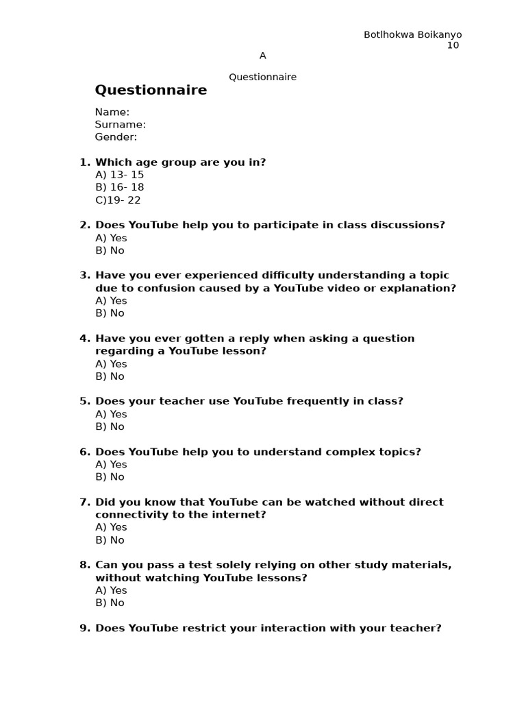 Questionnaire | PDF