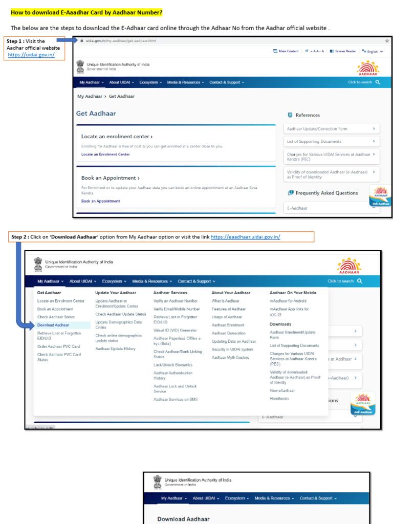 Steps To Download E-Aadhaar Card by Aadhaar Number | PDF | Finance ...
