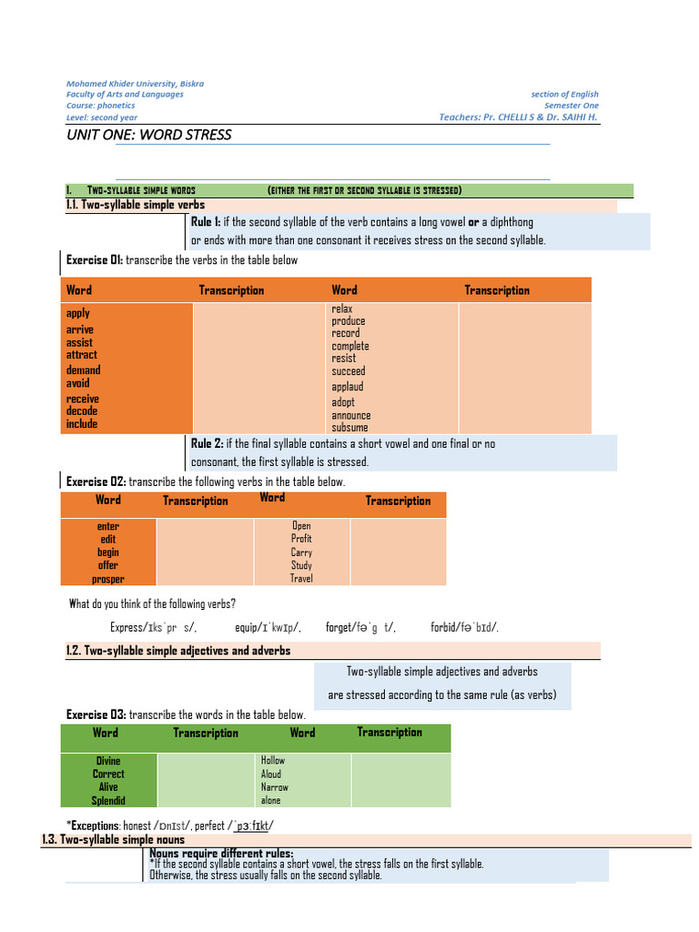 lesson-03-Stress-Placement-in-Simple-Words | PDF | Stress (Linguistics) | Syllable