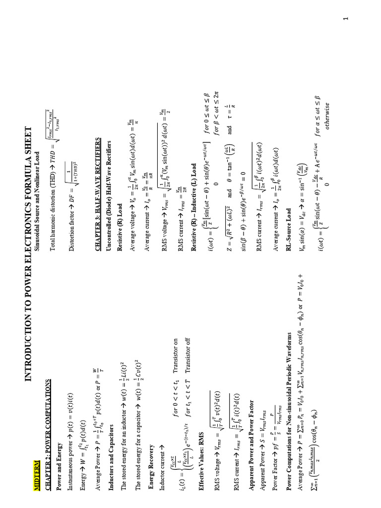 MidtermExam FormulaSheet | PDF