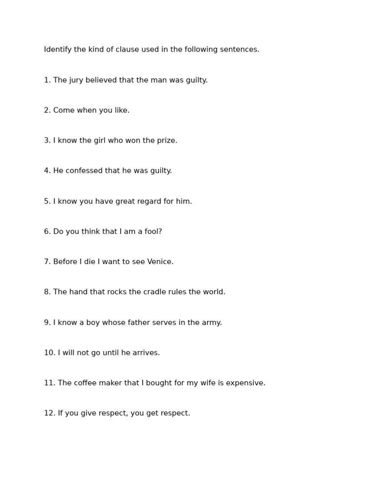 Grammar Answer Keys of Clauses | PDF | Clause | Verb