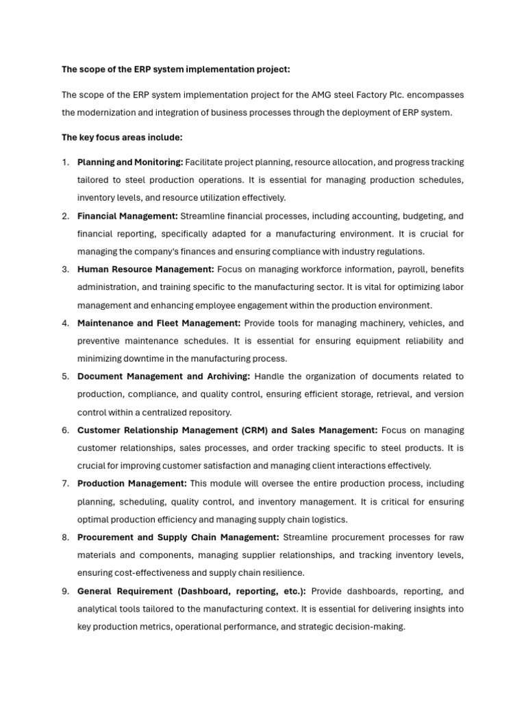 The Key Focus Areas Include the Scope of the ERP System Implementation | PDF | Enterprise ...