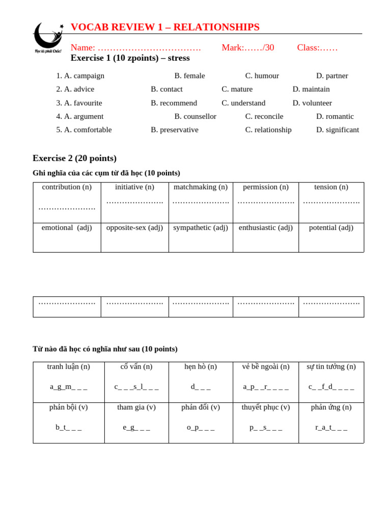 Vocab Review - Relationships 1 | PDF