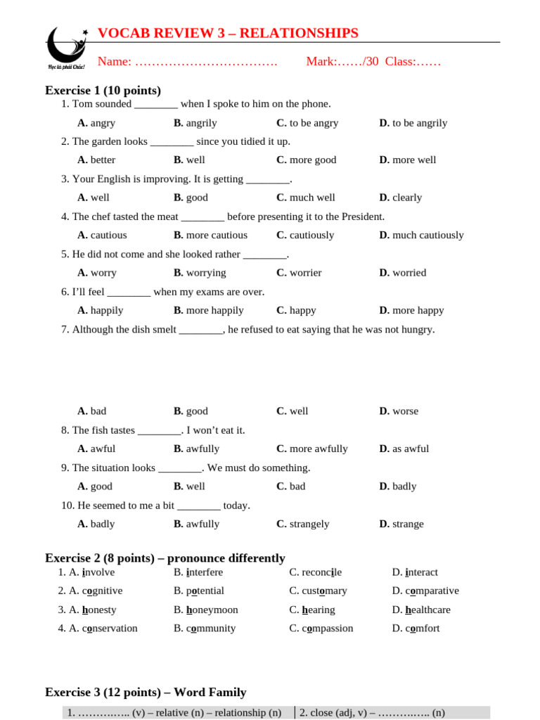 Vocab Review - Relationships 3 | PDF