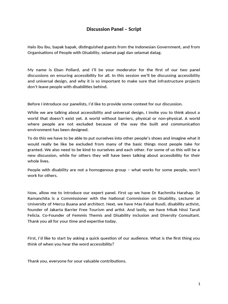 Script_for_Panel_Discussion[1] | PDF | Accessibility | Transport