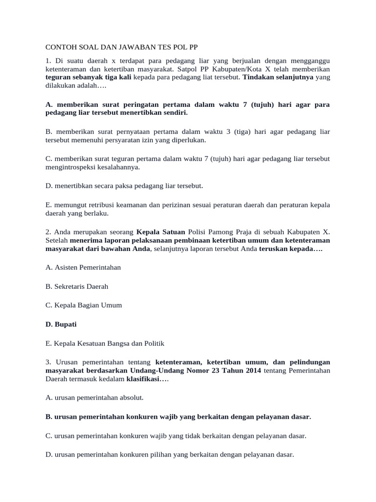 CONTOH SOAL DAN JAWABAN TES POL PP | PDF CONTOH SOAL DAN JAWABAN TES POL PP | PDF