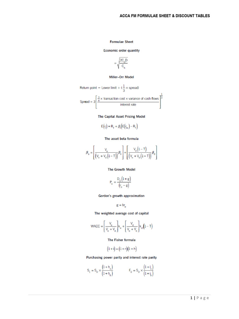 Formulae Sheet & Discount Tables (21920) | PDF