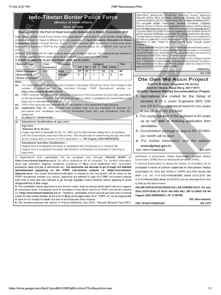 ITBP Recruitment PDF | PDF