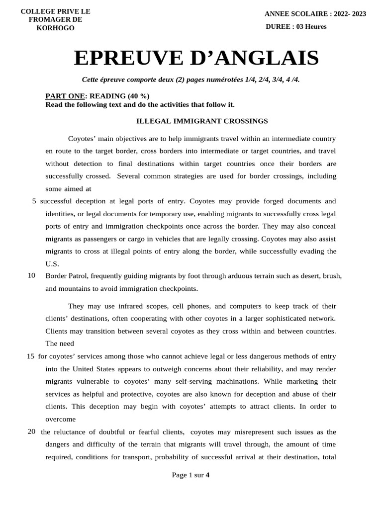 Devoir Commun Tle CFK | PDF