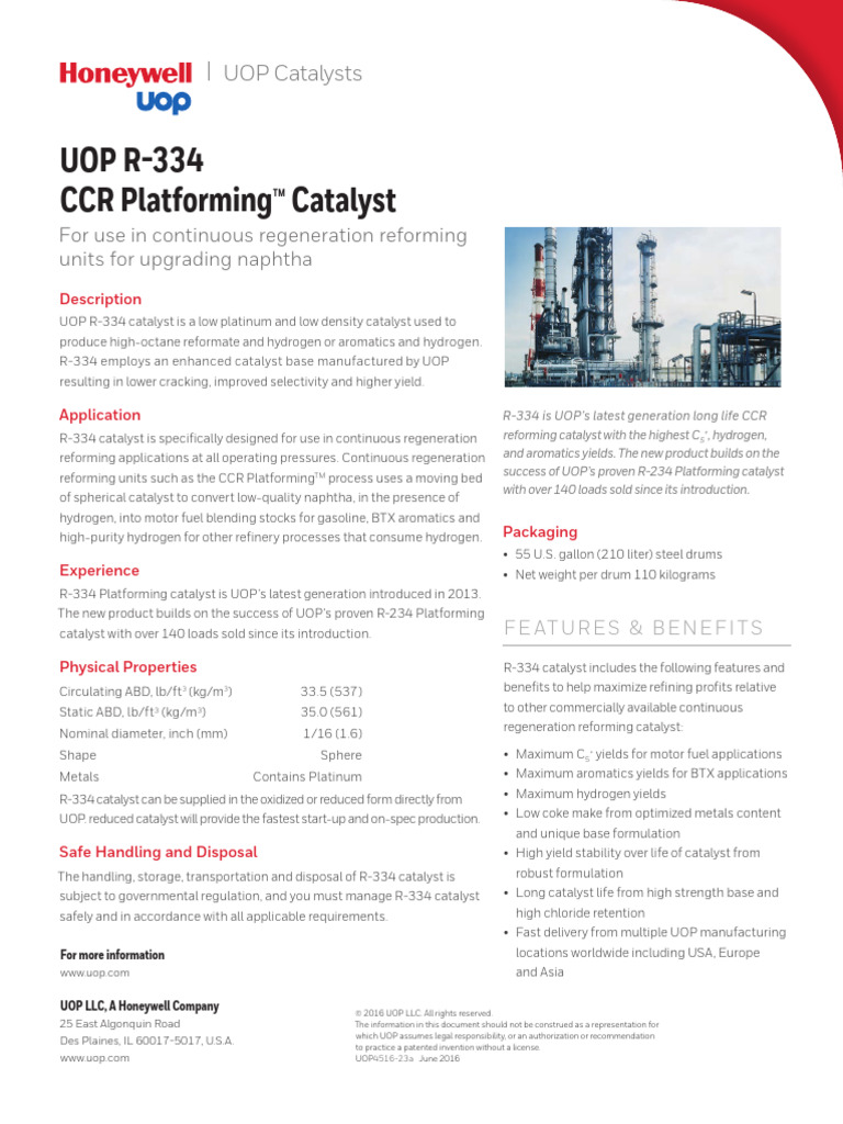UOP R-334 Catalyst for CCR Reforming | PDF | Materials | Chemical ...