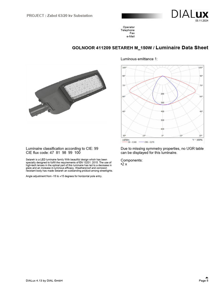 GOLNOOR 411209 SETAREH M - 150W /: Luminaire Data Sheet | PDF