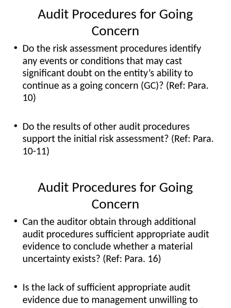 Audit Procedures for Going Concern | PDF