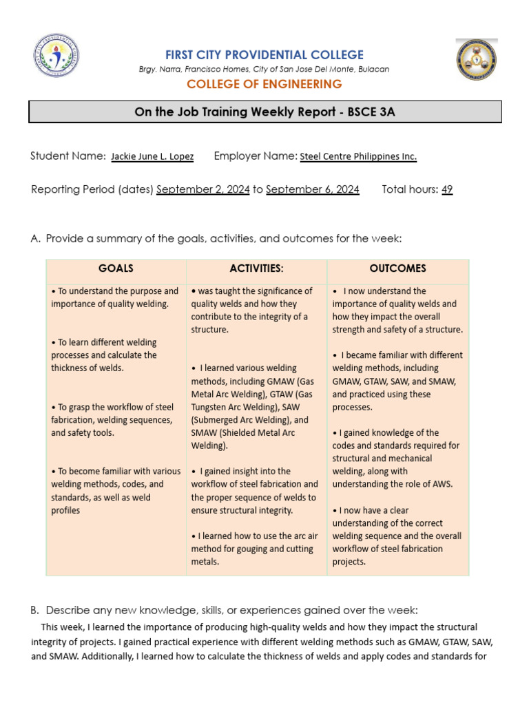 Internship_Weekly 7_Report_ | PDF | Welding | Construction