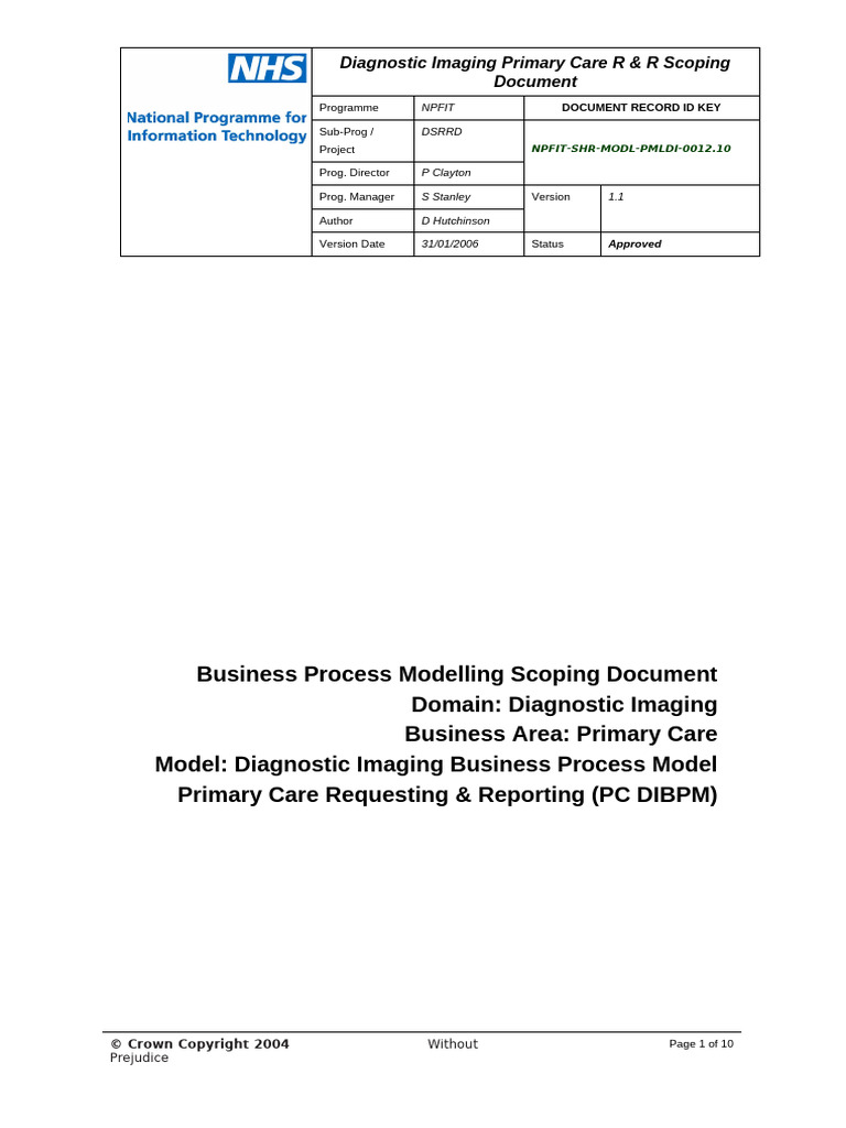 DI Primary Care Requesting & Reporting Scoping Document Without PSIS v1 ...