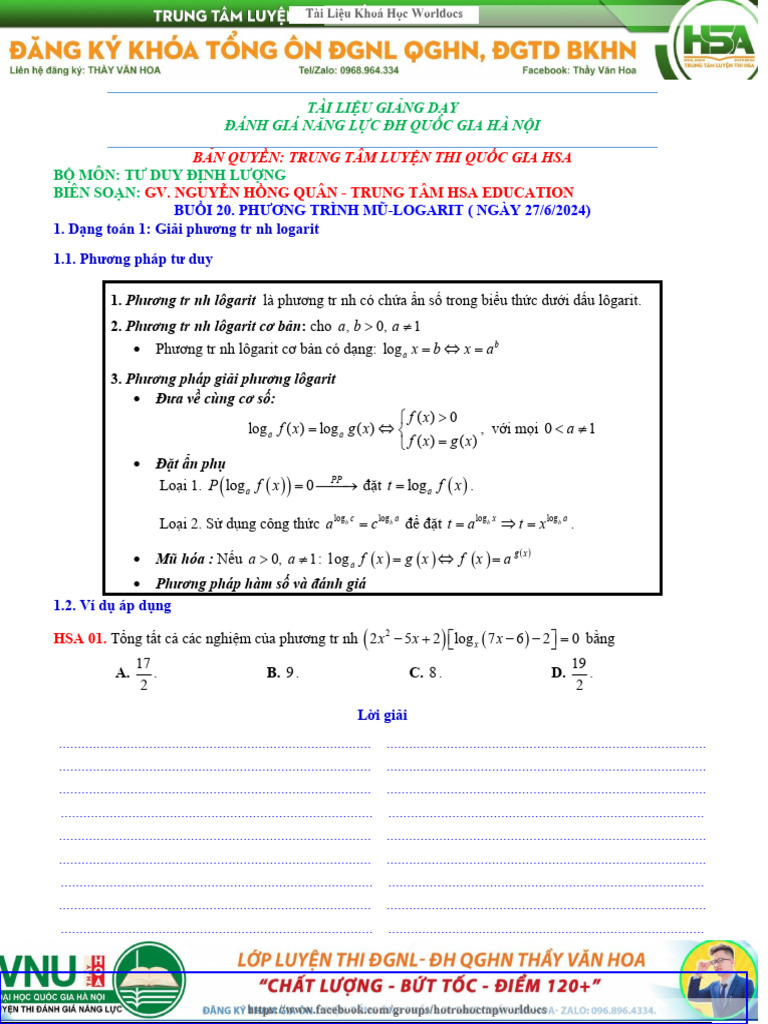 Hsa - Bu I 20 - LT - Phương Trình Mũ - Logarit | PDF