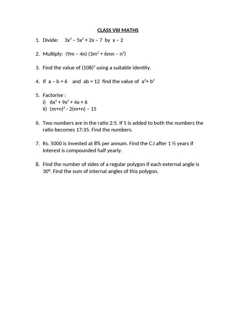 Class Viii Maths 28th | PDF