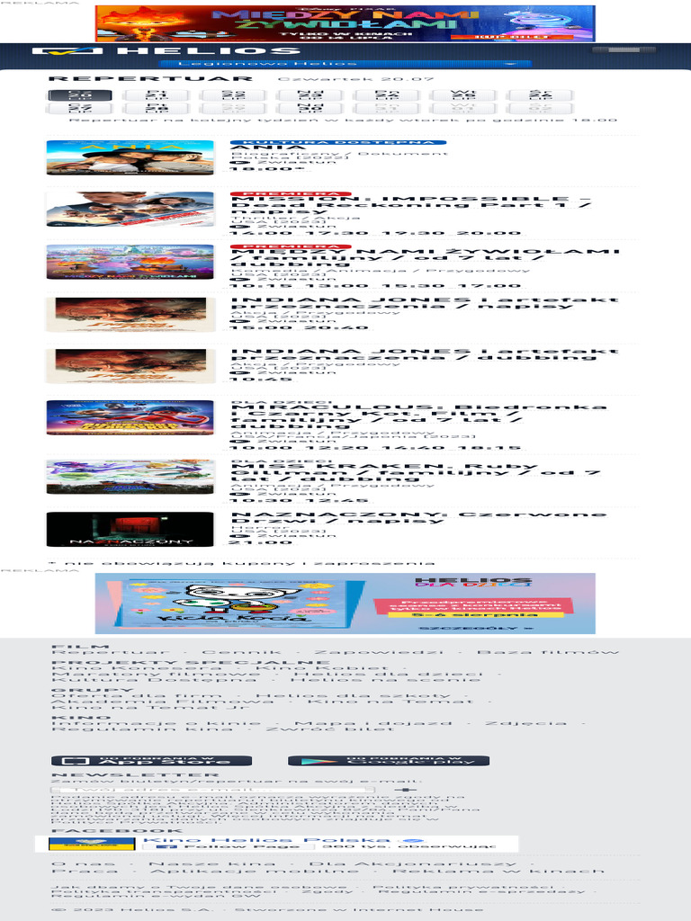 Repertuar Legionowo Helios Sieć Kin Helios 2 | PDF