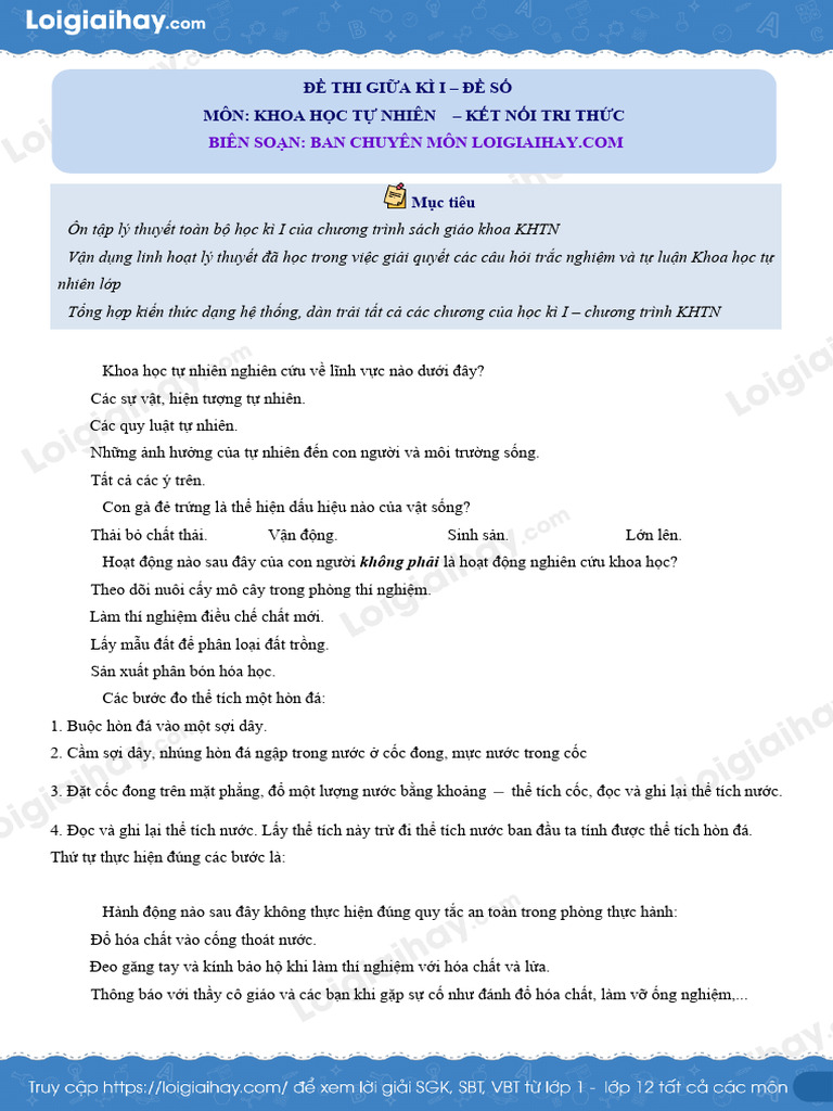 De Thi Giua Ki 1 KHTN 6 Ket Noi Tri Thuc de So 1 1672733568 | PDF