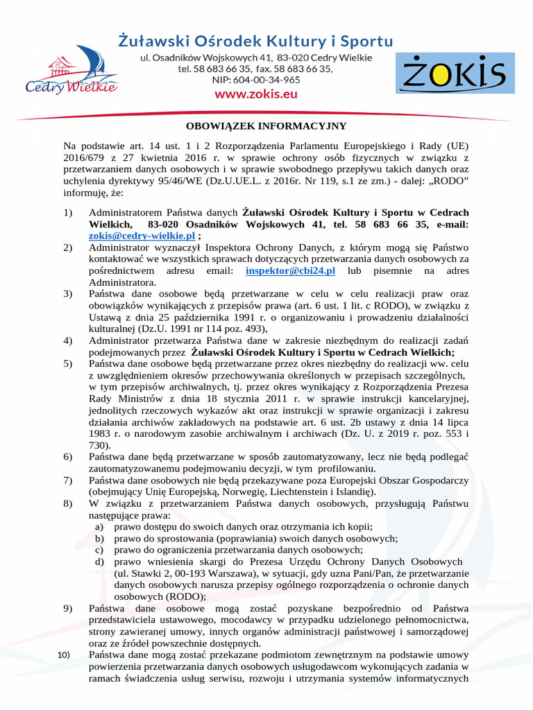 Klauzula Informacyjna Rodo GBP Z Art 14 | PDF