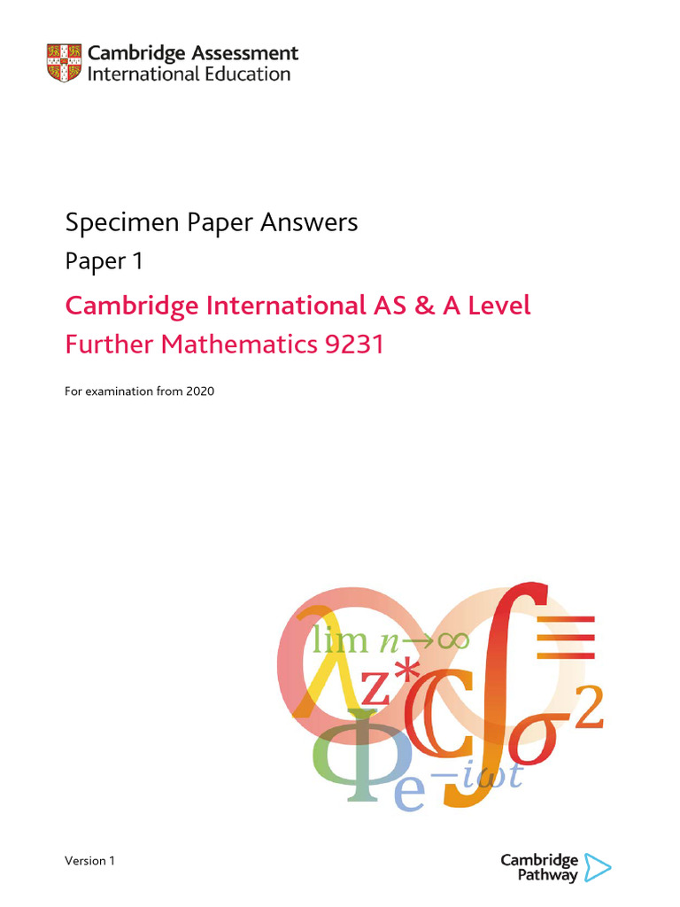Specimen Paper Answers Paper 1 A level Further Mathematics | PDF ...
