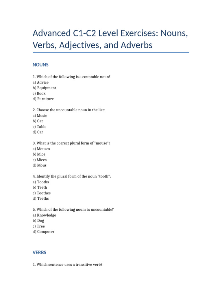 advanced_C1_C2_grammar_exercises | PDF | Verb | Adverb