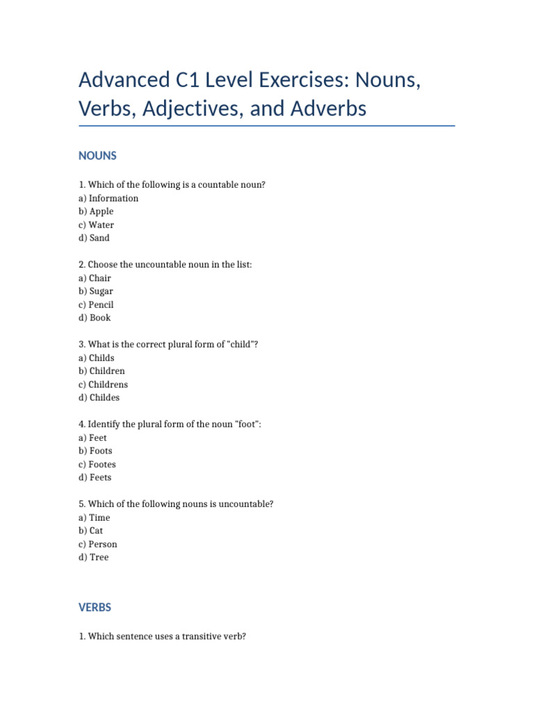 Advanced C1 Grammar Exercises | PDF | Verb | Noun