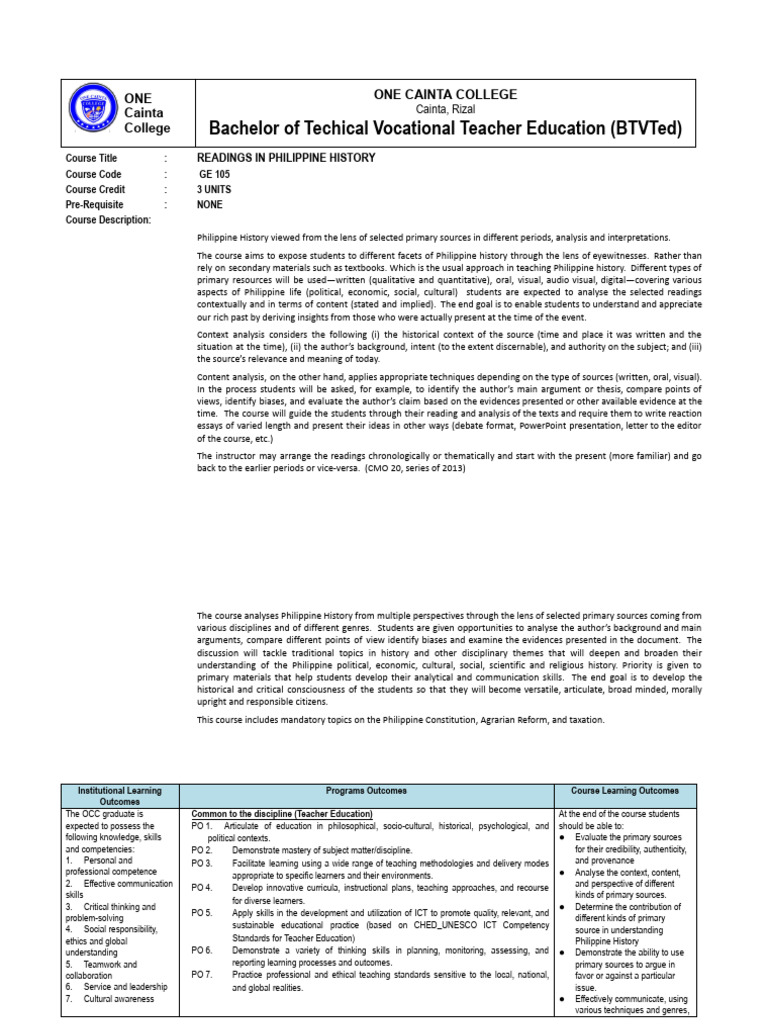 Ge 101 - Readings in Philippine History | PDF | Learning | Educational Technology