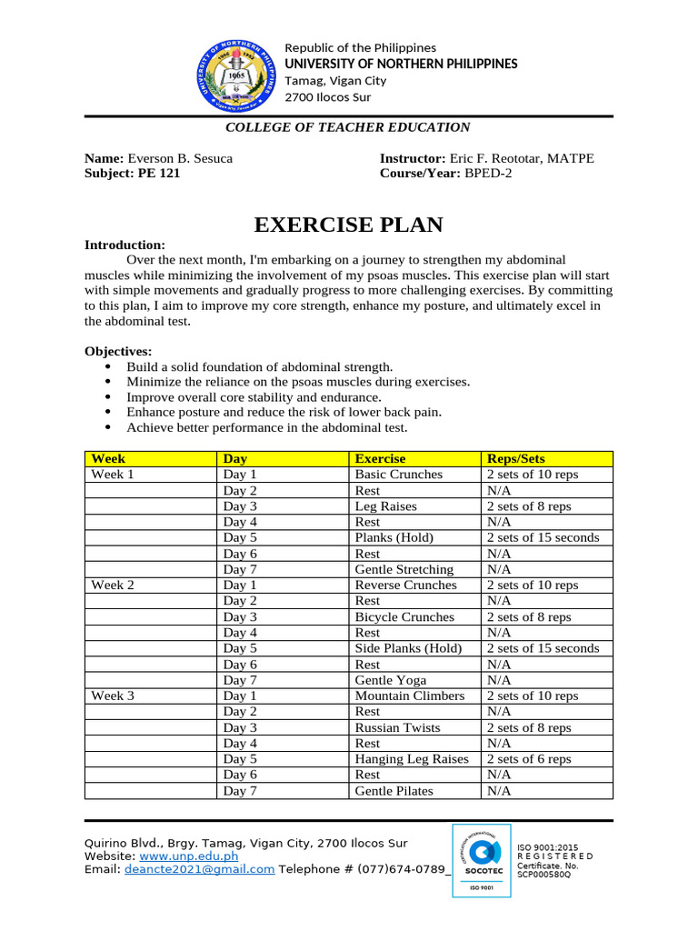 Exercise Plan | PDF | Clinical Medicine | Management Of Obesity