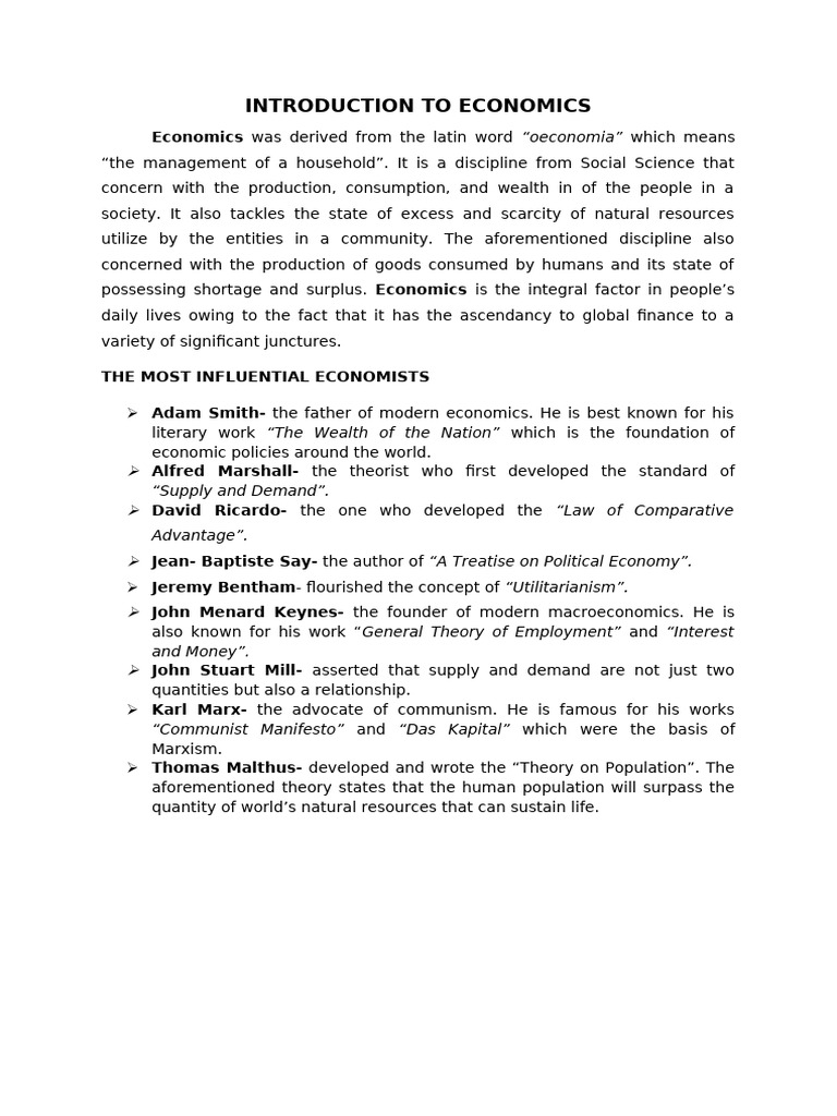 Introduction To Economics | PDF | Economics | Macroeconomics