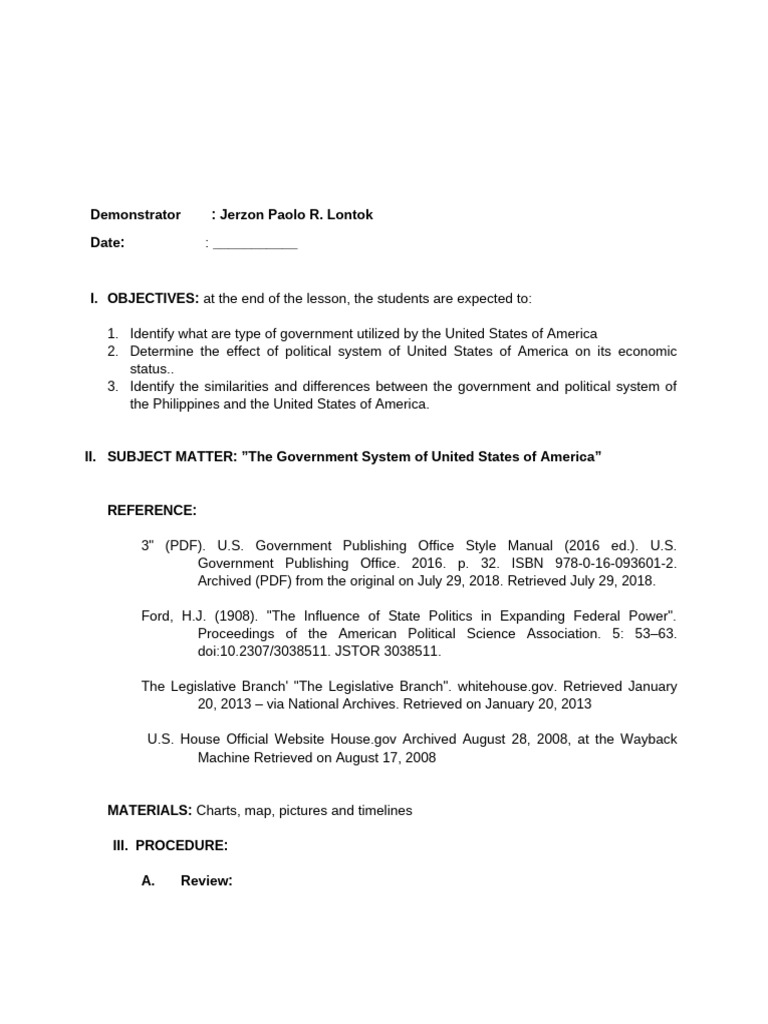 Comparative Government Lesson Plan: USA | PDF | Cognitive Science ...