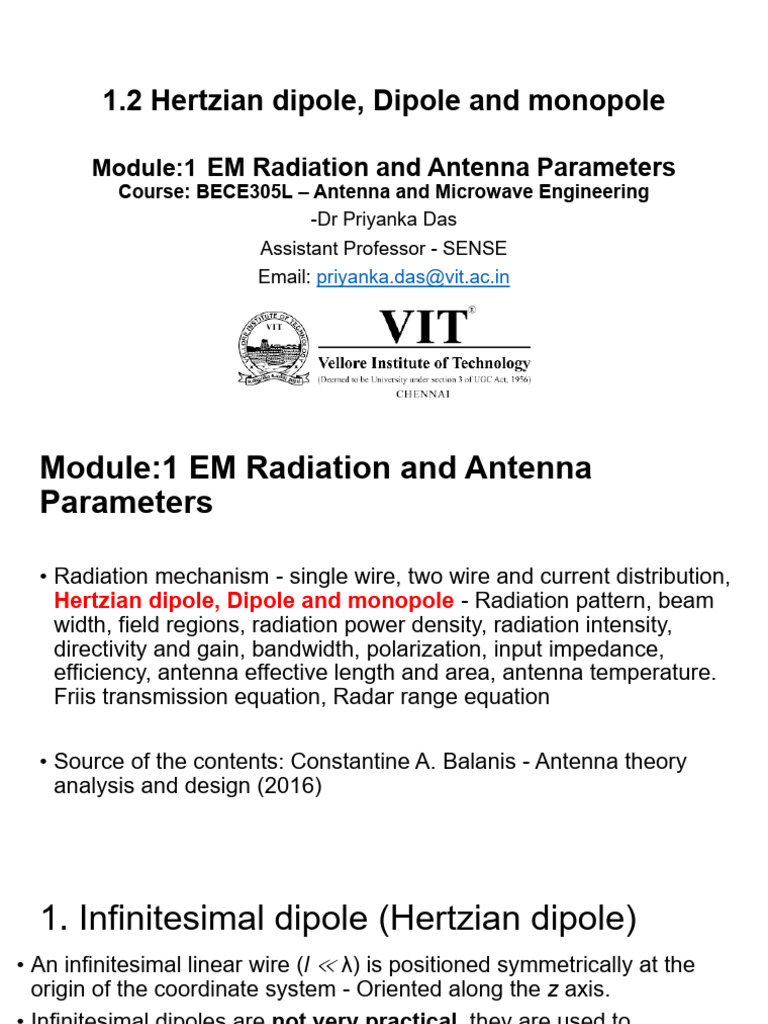AME_1.2 Hertzian Dipole, Dipole and Monopole | PDF | Antenna (Radio) | Dipole