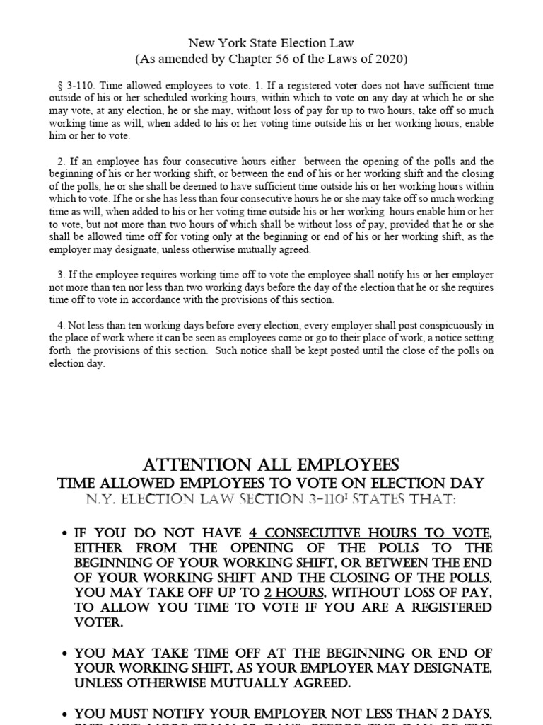 Time Off to Vote Notice | PDF | Employment | Working Time