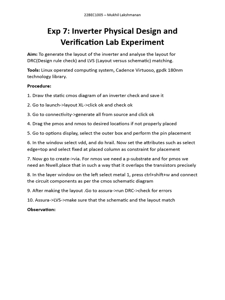 22BEC1005 - Mukhil VLSI LAB 7 Submission | PDF | Teaching Methods ...