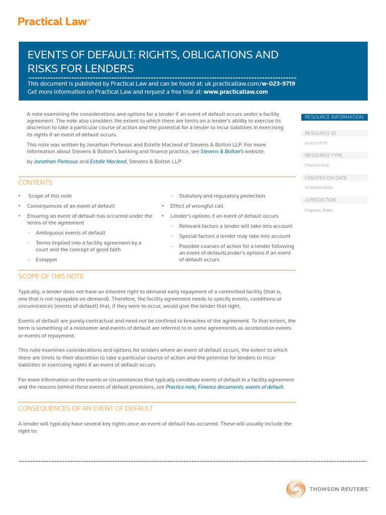 Events of Default | PDF | Loans | Debt
