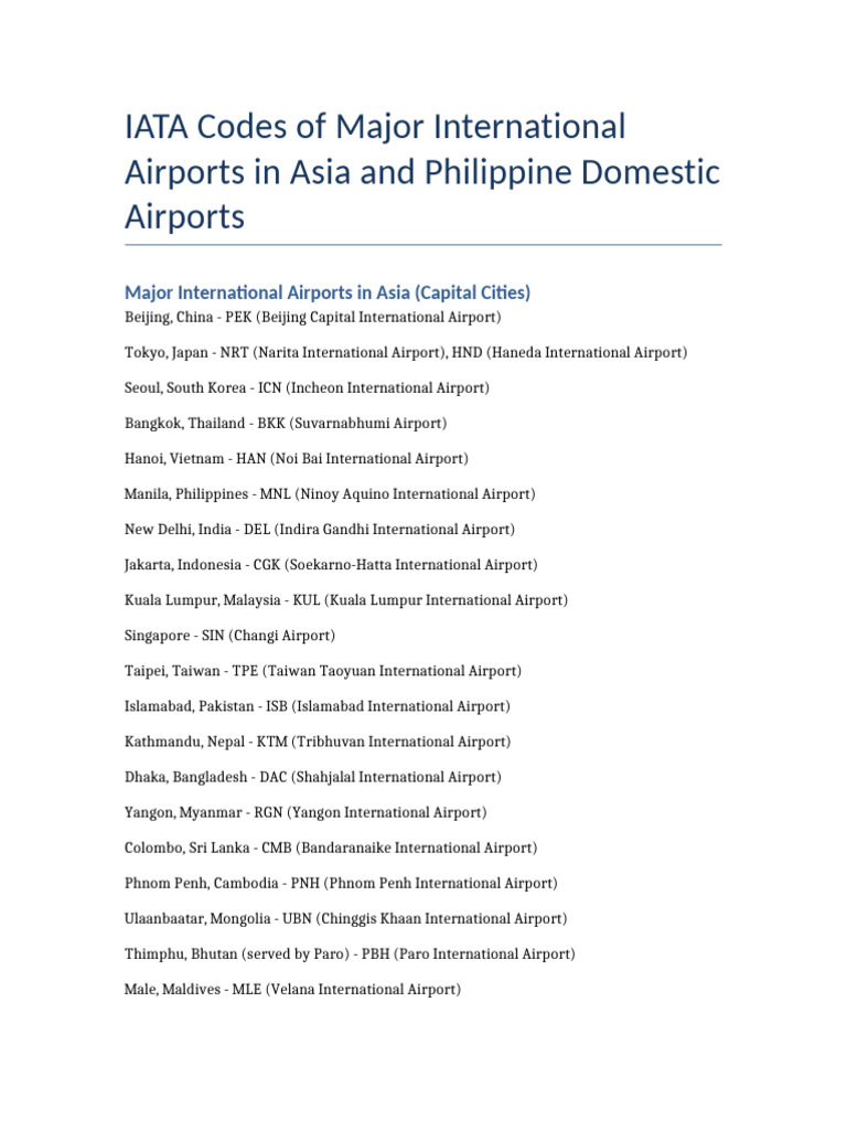 IATA_Codes_Asia_Philippines | PDF | Aviation