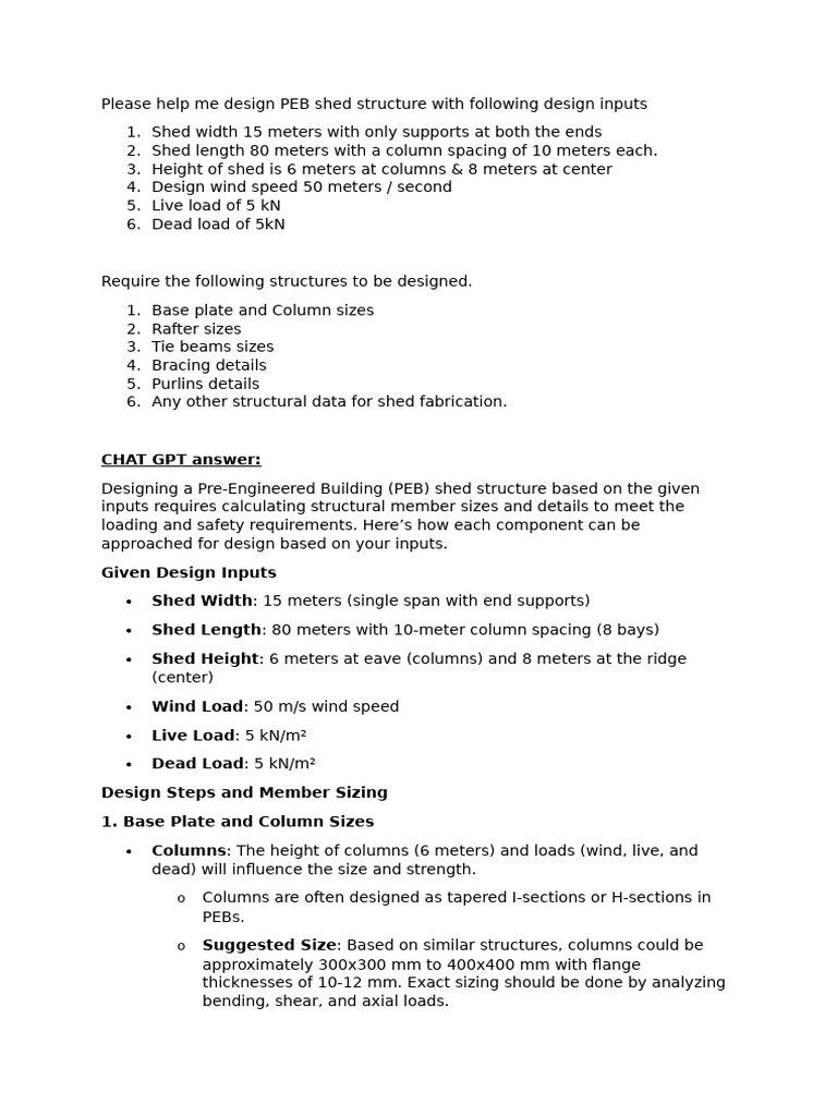 PEB shed design basis | PDF | Beam (Structure) | Bending