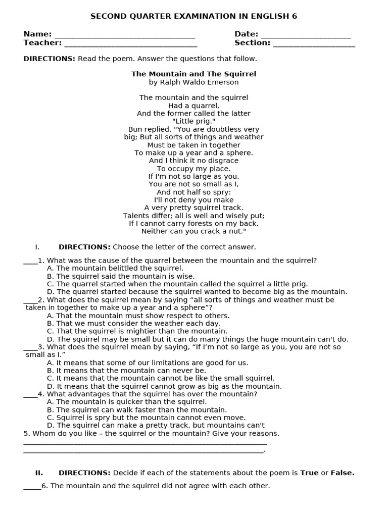 2ND QUARTER EXAM ENGLISH 6 Final | PDF