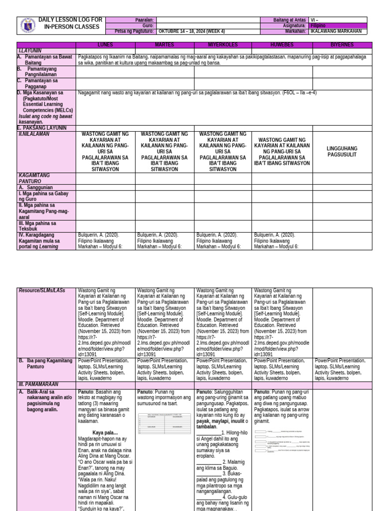 Q2_FILIPINO_DLL_WEEK-4 | PDF