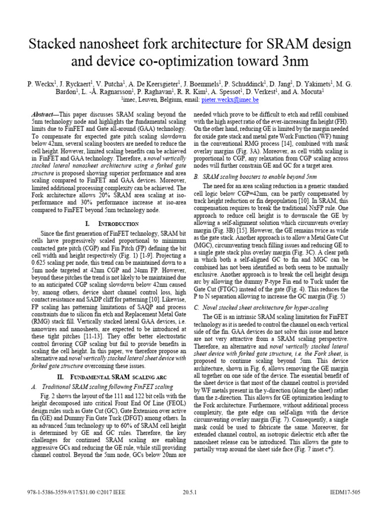 Stacked Nanosheet Fork Architecture For SRAM Design and Device Co-Optimization Toward 3nm | PDF ...