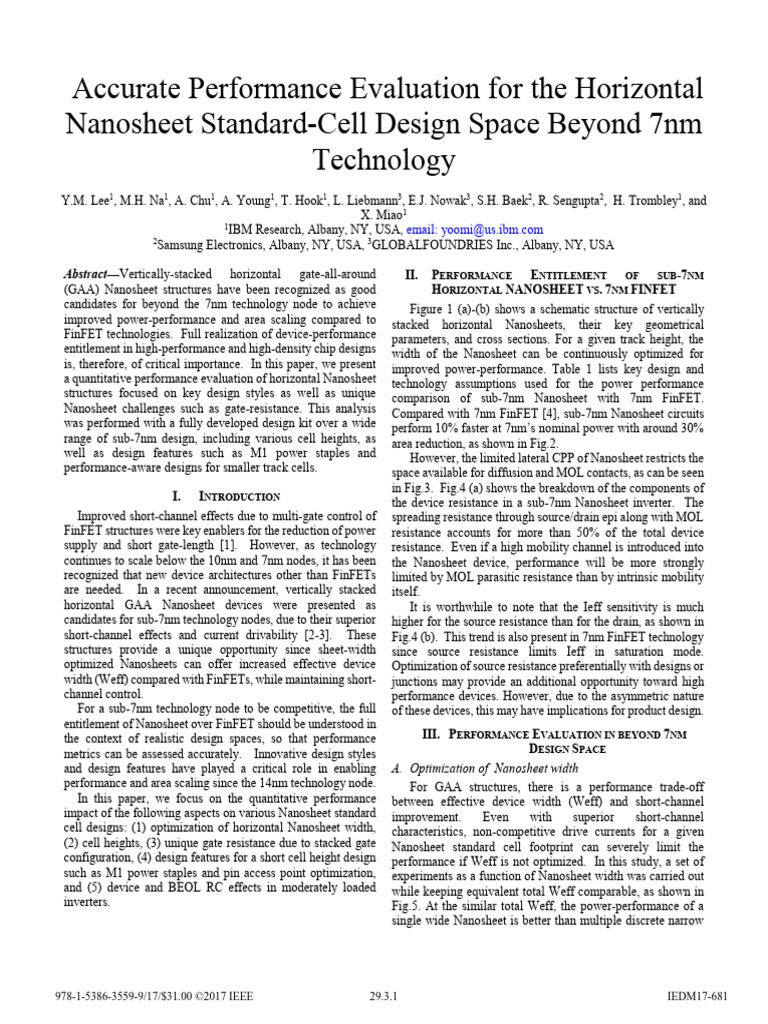 Accurate Performance Evaluation For The Horizontal Nanosheet Standard ...