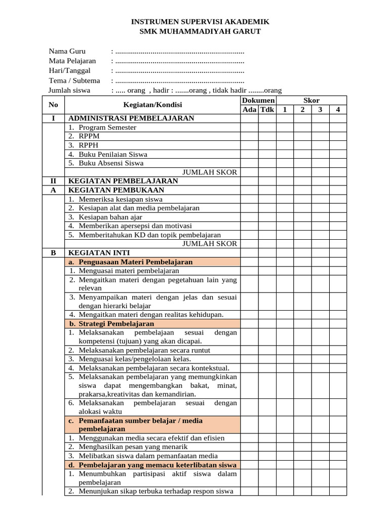 Instrumen Supervisi | PDF