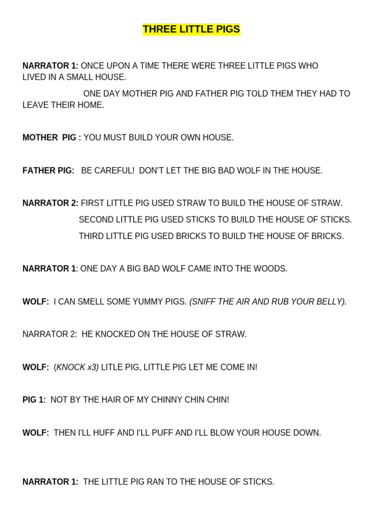 Three Little Pigs - Script | PDF