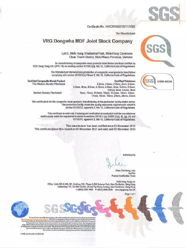 1 - Dongwa - MDF - CARB P2 - American Standard - 2023 - 001 | PDF